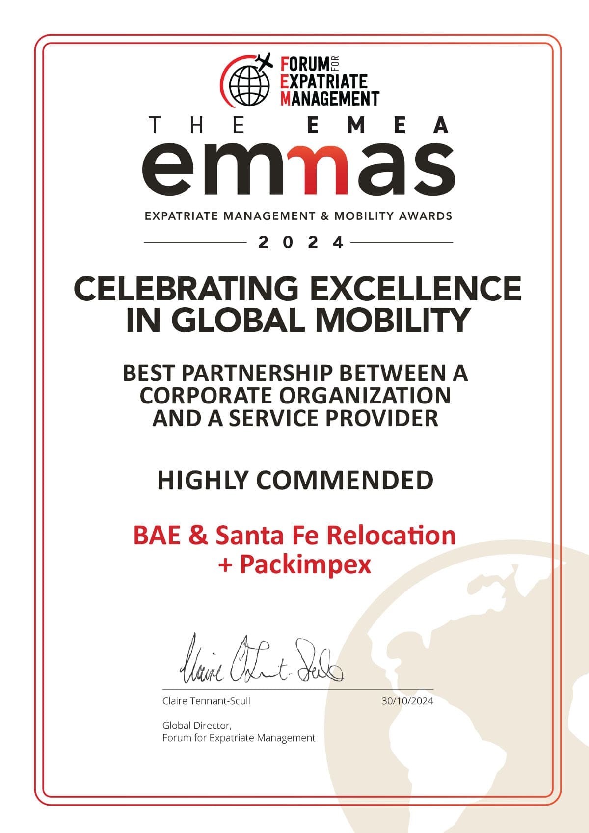 Industry Awards — Award winners at the 2024 FEM EMEA EMMAs - Santa Fe Relocation